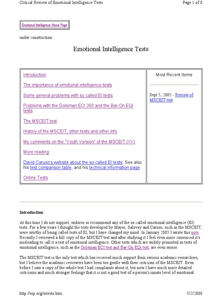 Emotional Intelligence Tests: Review of MSCEIT Test | Download Free PDF ...