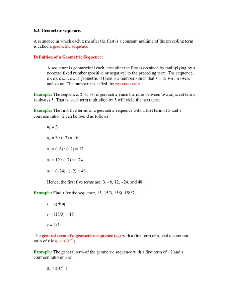 Definition of A Geometric Sequence | Download Free PDF | Summation | Elementary Mathematics