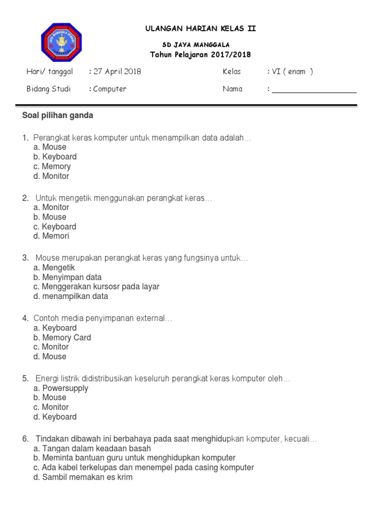 Ulangan Harian Kelas 6 | PDF