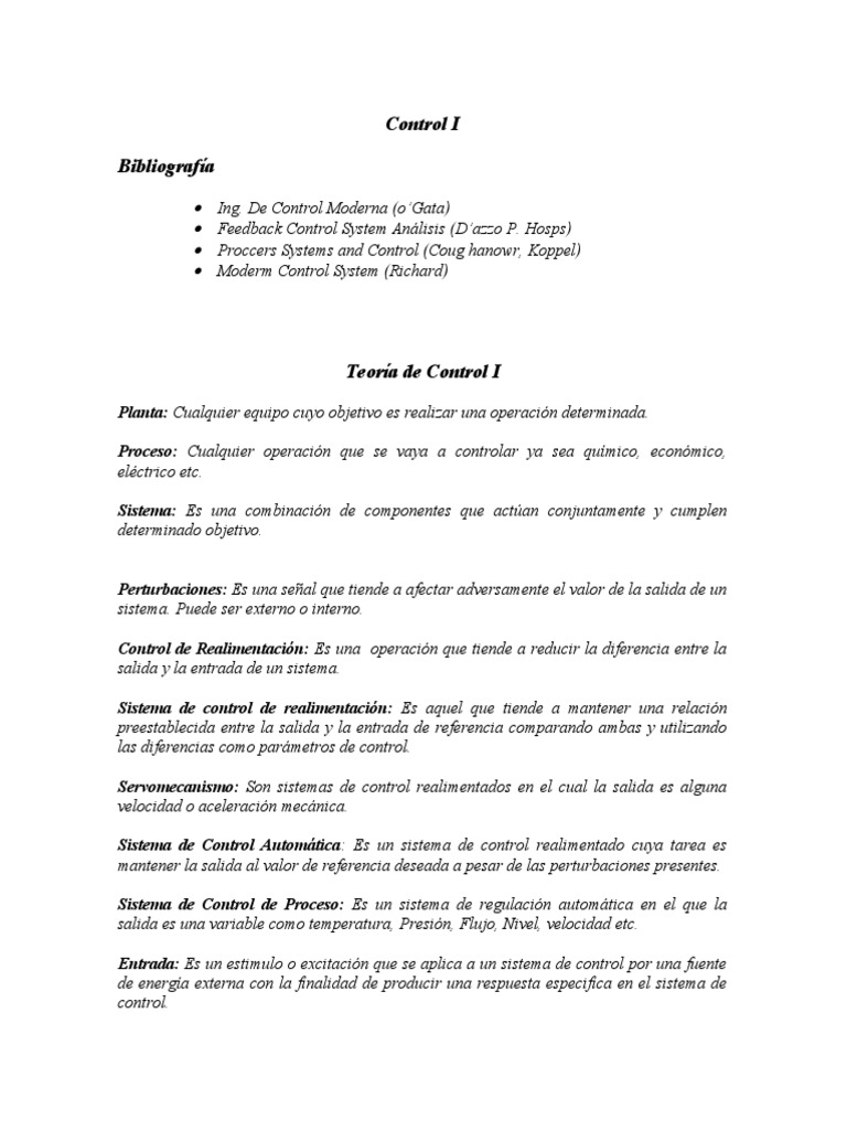Teoria Control | PDF | Sistema de control | Realimentación