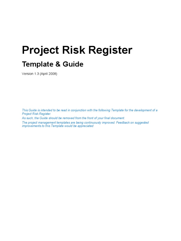 Project Risk Register Template and Guide | PDF | Emergency Management ...