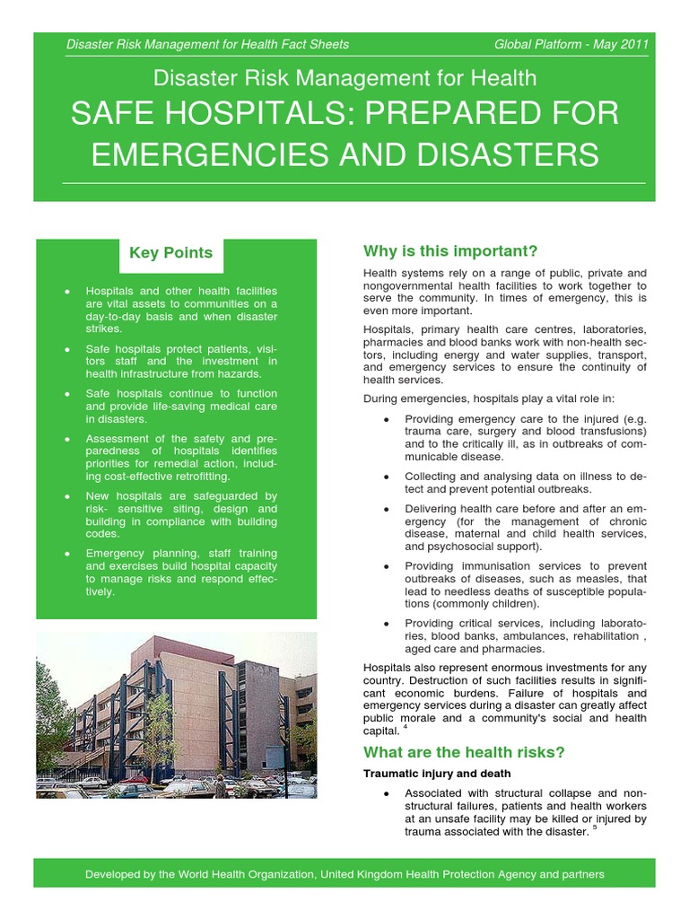 DRM Fact Sheet Safe Hospitals | PDF | Emergency | Health Professional