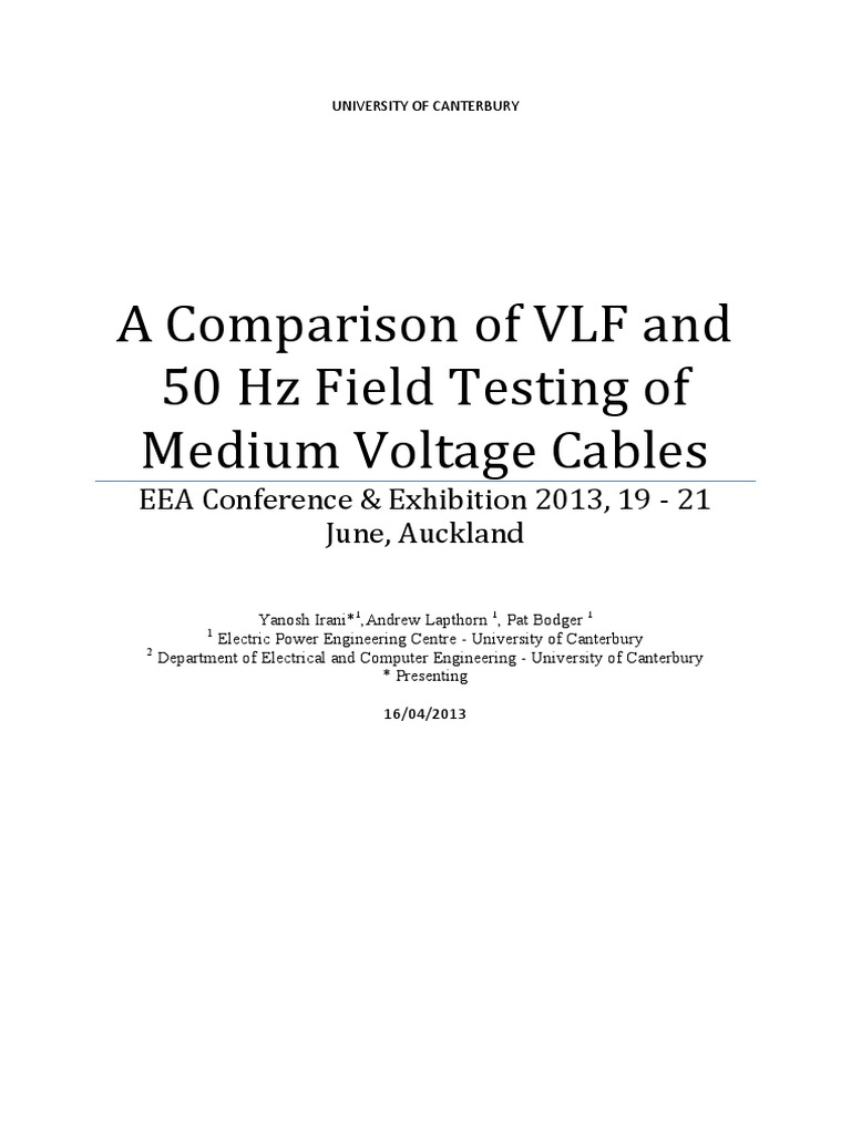 A Comparison of VLF and 50Hz Field Testing of MV Cables PDF | PDF ...