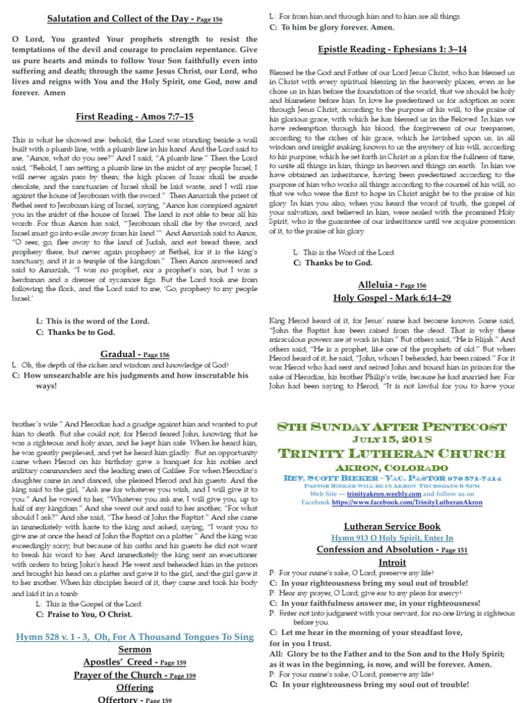 Bulletin 7 15 18 | PDF | John The Baptist | Christianity