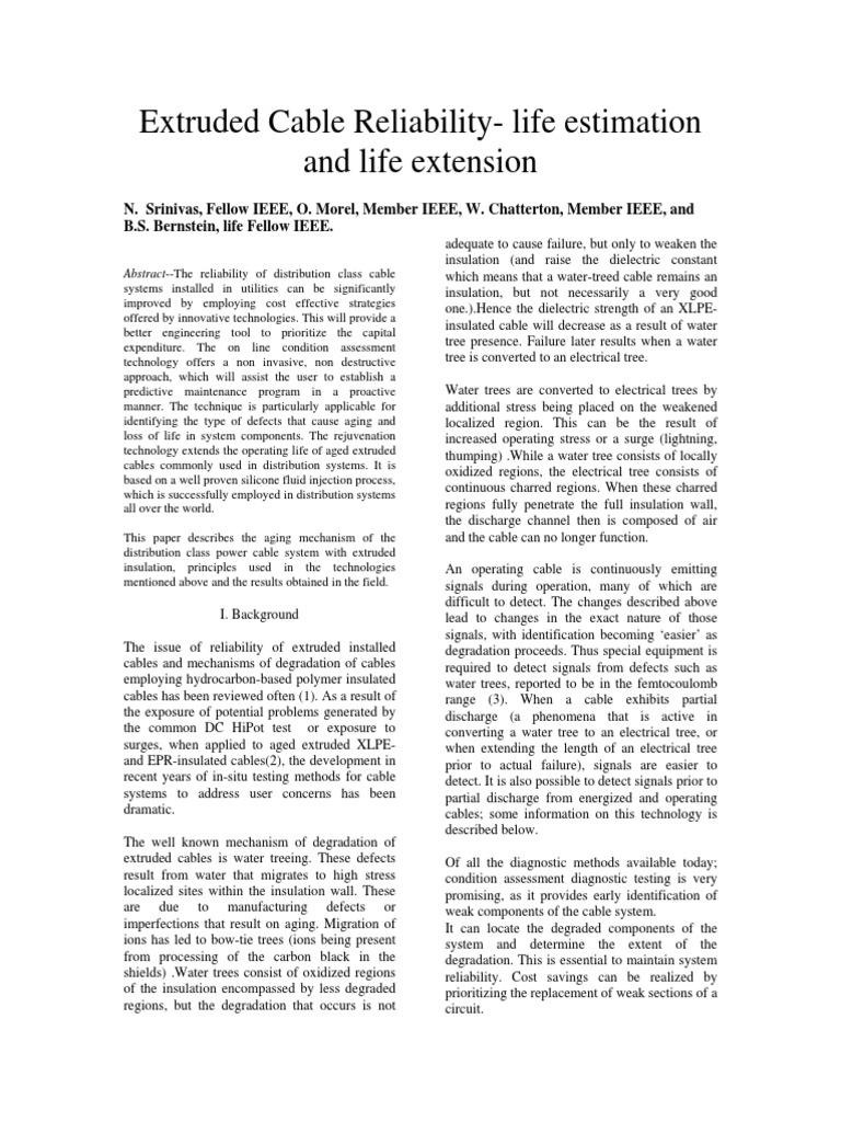 Extruded Cable Reliability-Life Estimation and Life Extension 2008-Ieee ...