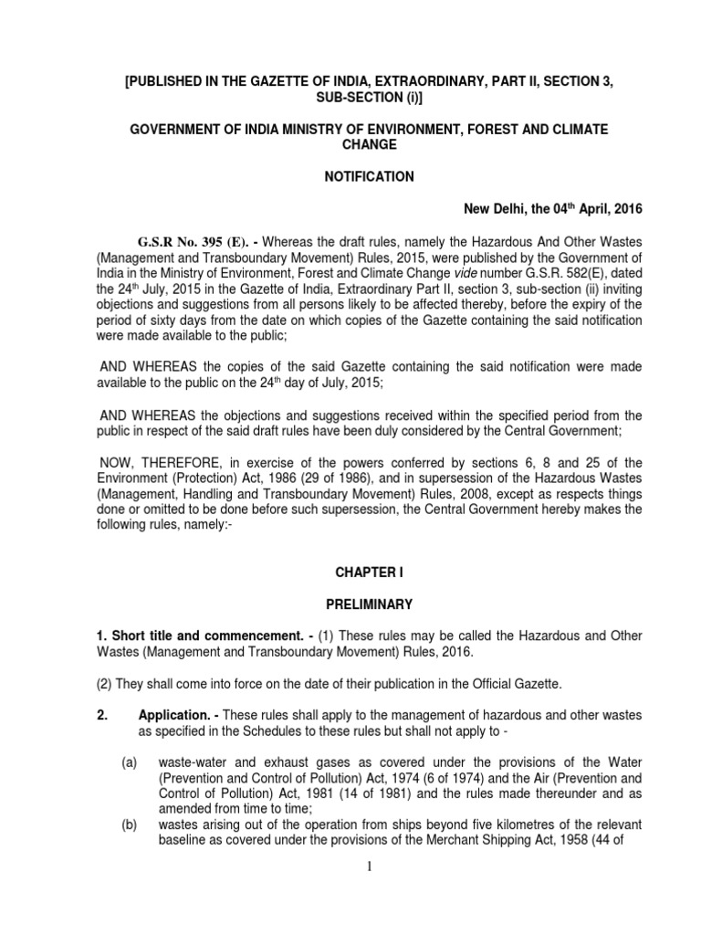 Hazardous Waste Rules 2016 | PDF | Waste Management | Recycling