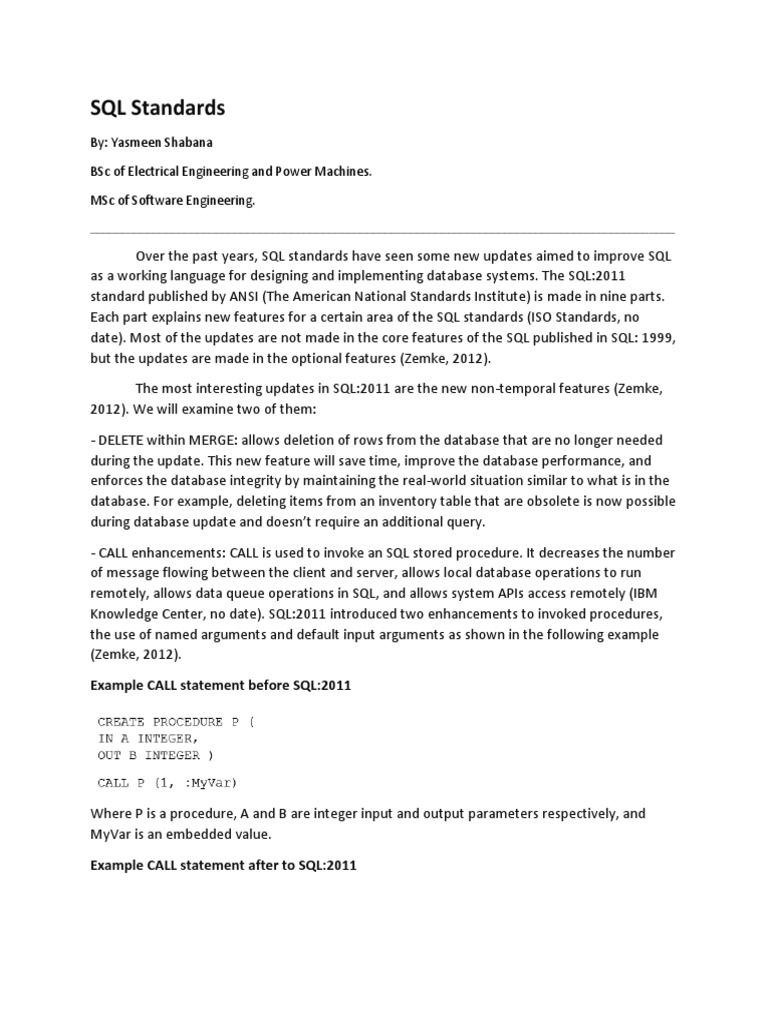 Sql Standards Pdf Sql Parameter Computer Programming