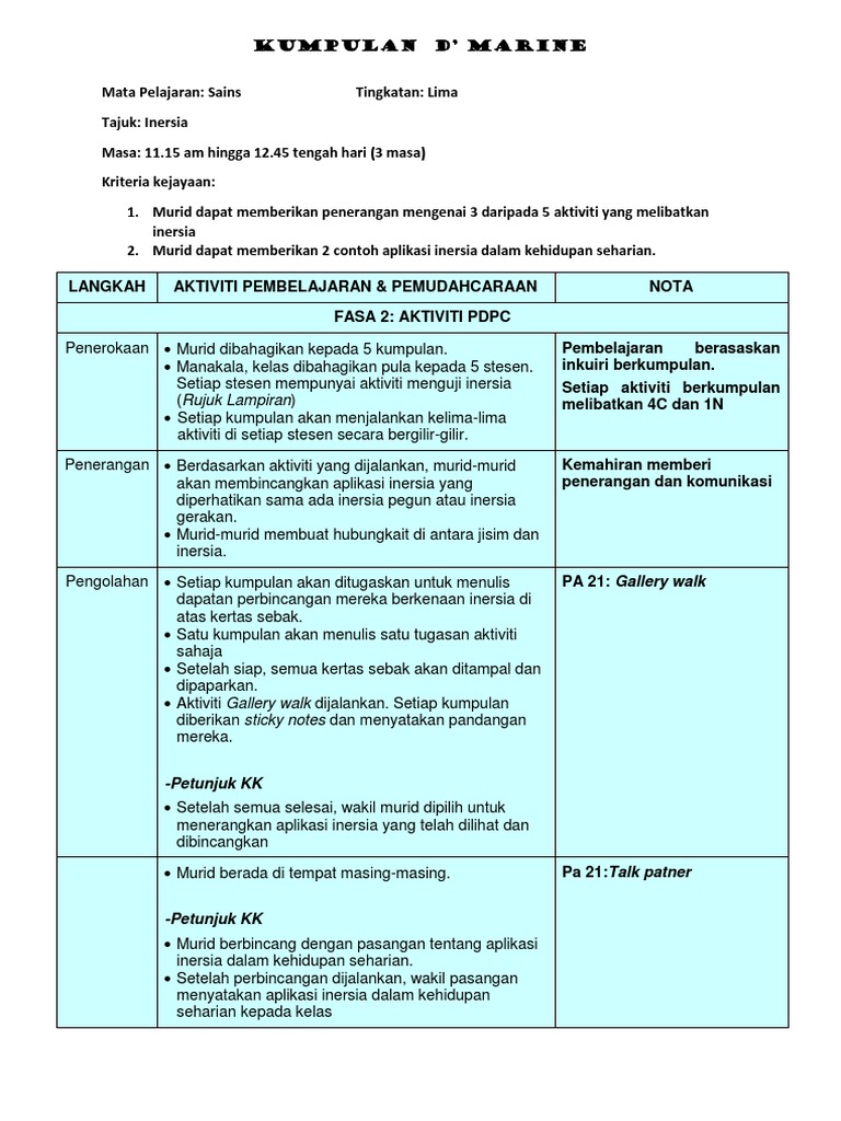 Aktiviti Utama RPH Kumpulan D Marine Ts25 | PDF