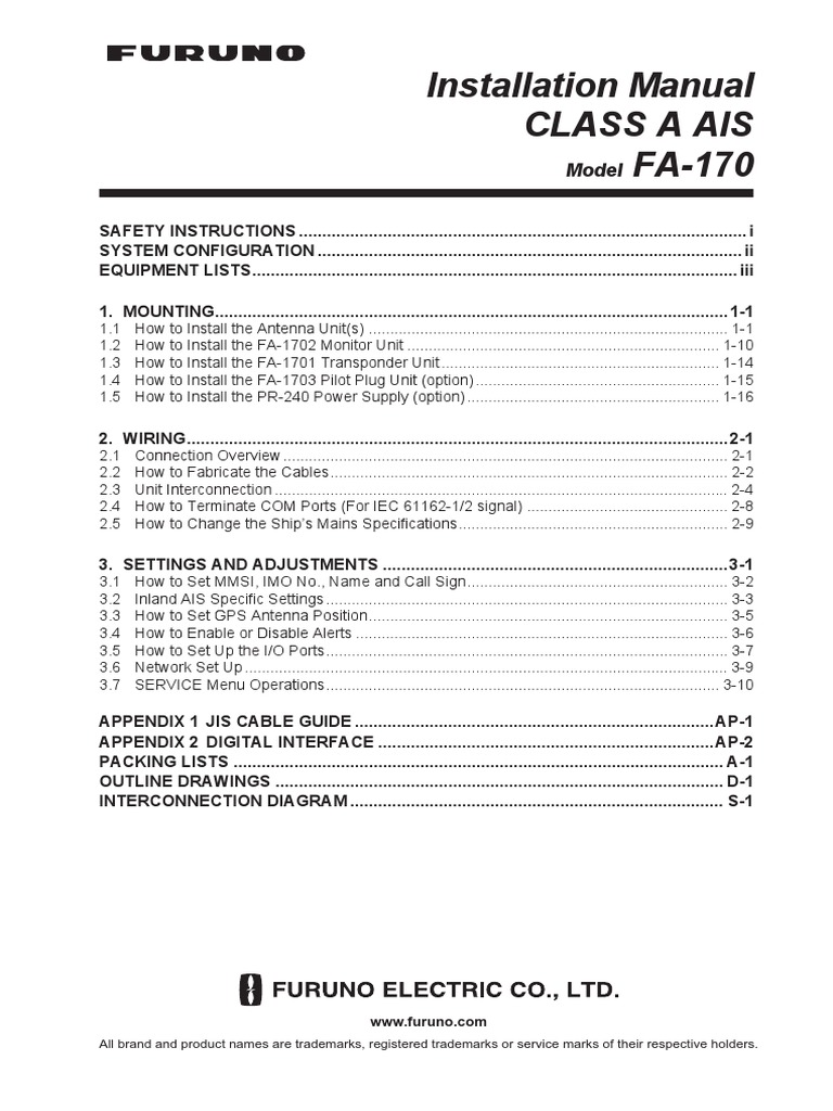 Installation Manual Class A Ais FA-170: Model | PDF | Coaxial Cable ...