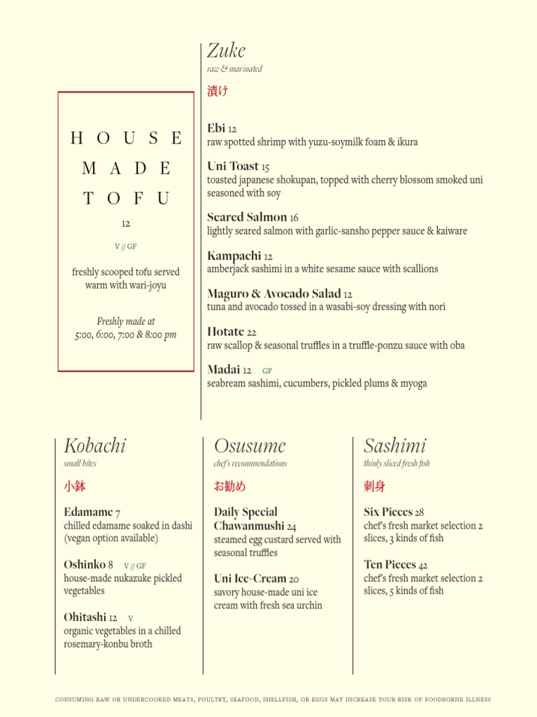 Chateau Hanare Dinner Menu | PDF | Sushi | Salad
