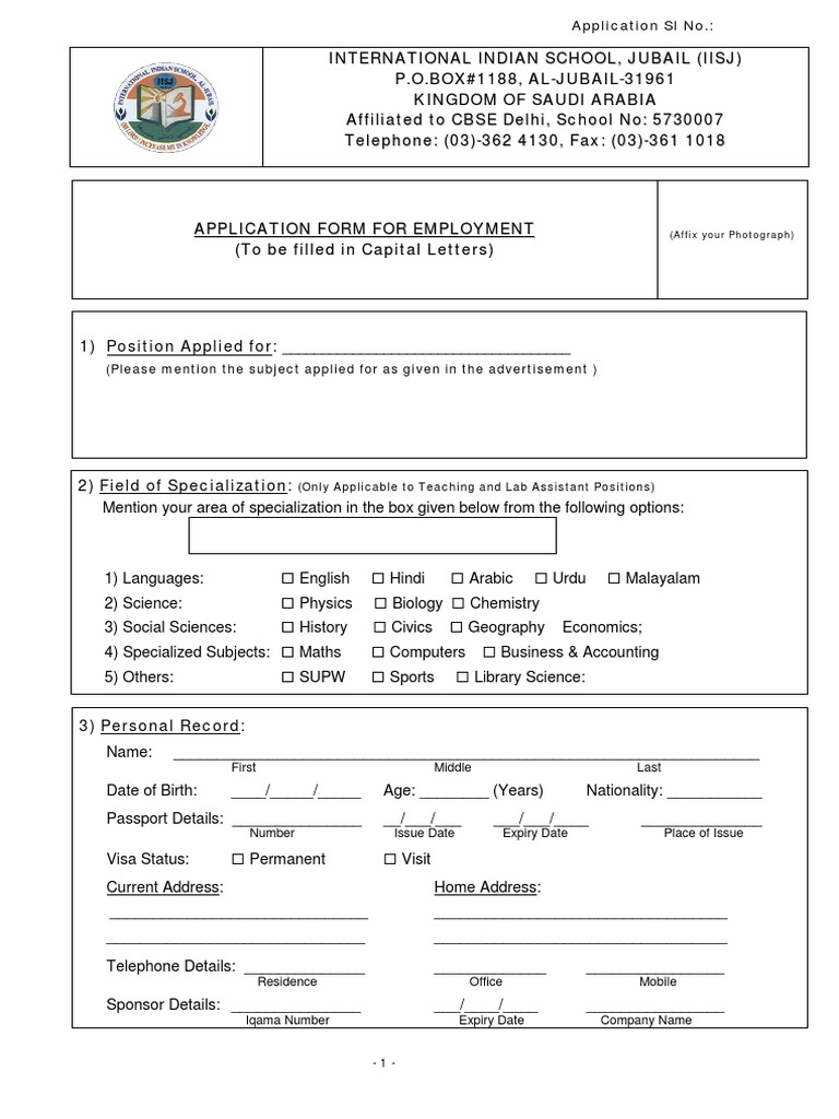 Employment Application Form - IISJ | PDF | Academic Degree | Travel Visa
