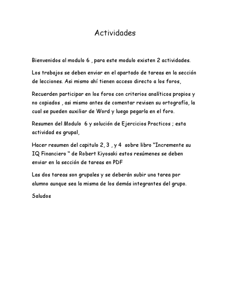 Actividades Modulo 6 | PDF