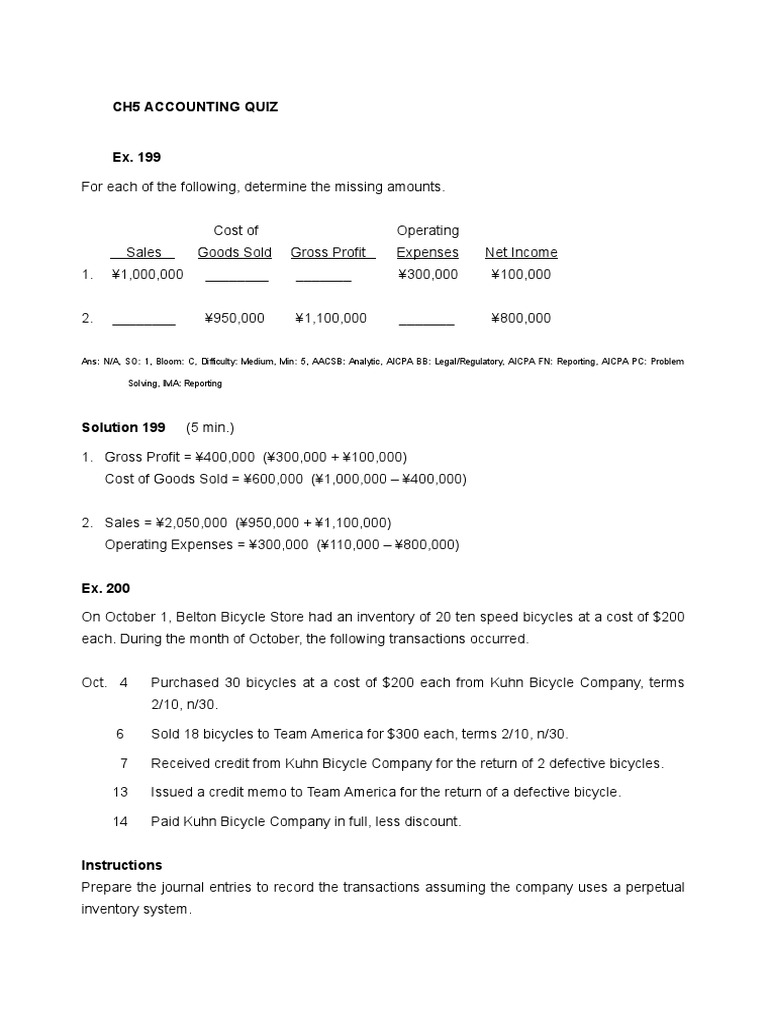 CH5 Accounting Quiz | PDF | Sales (Accounting) | Cost Of Goods Sold