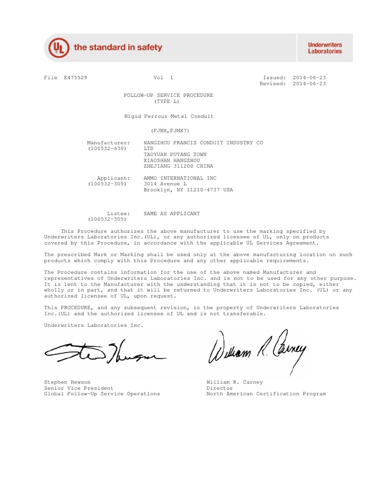 Certificado UL ANSI C80.1 | PDF