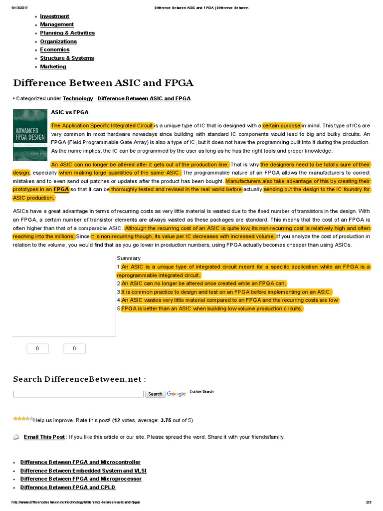 FPGA Vs ASIC Difference Between | PDF | Integrated Circuit | Field Programmable Gate Array