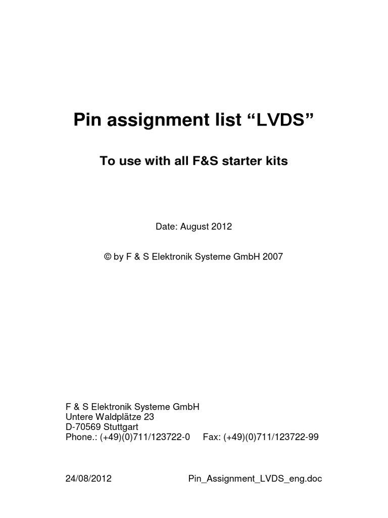 Pin Assignment List "LVDS": To Use With All F&S Starter Kits | PDF ...