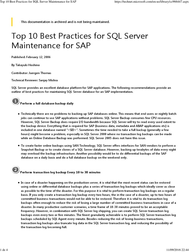 Top 10 Best Practices For SQL Server Maintenance For SAP | Download ...