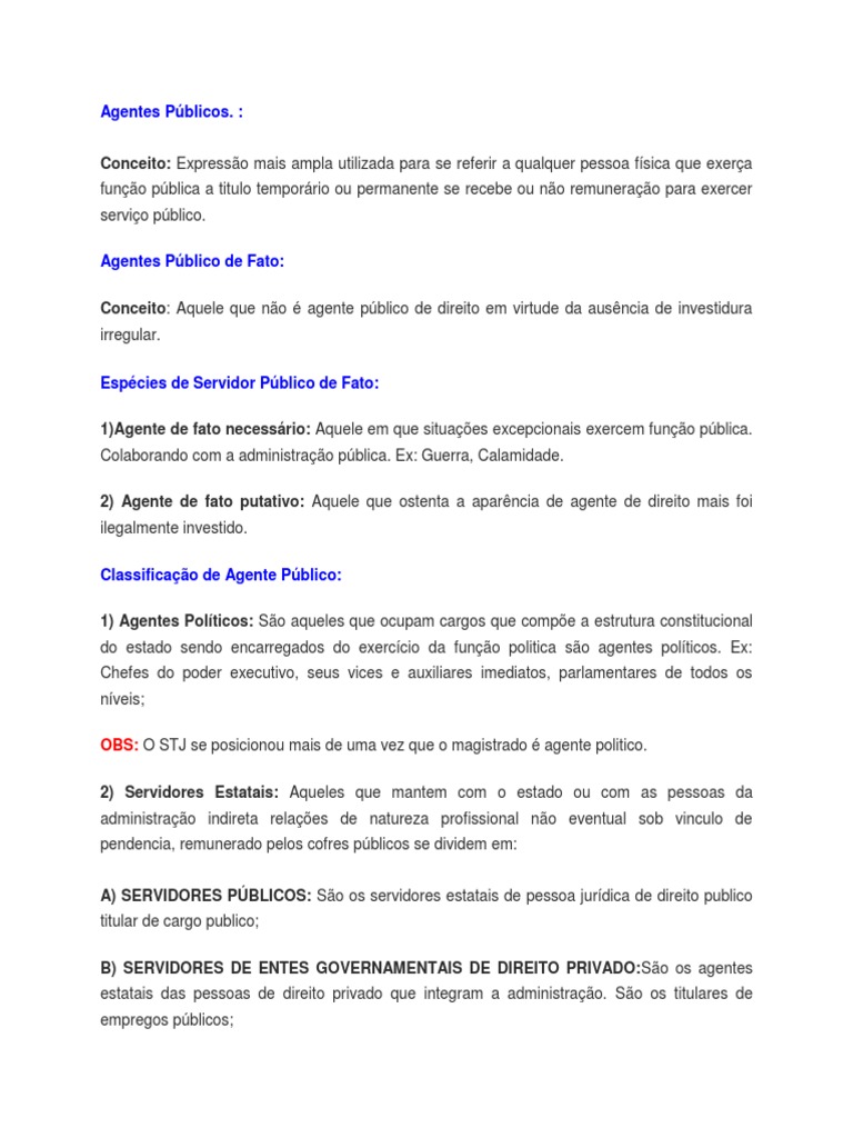 Conceito e Classificação de Agentes Públicos | PDF | Administração ...