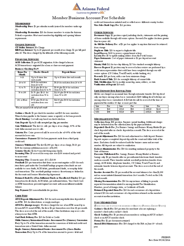 Member Business Account Fee Schedule: Embership | PDF | Overdraft | Cheque