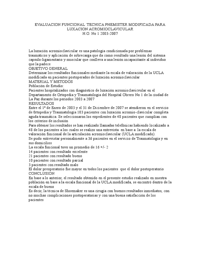 Evaluacion Funcional Tecnica Phemister Modificada para Luxacion ...
