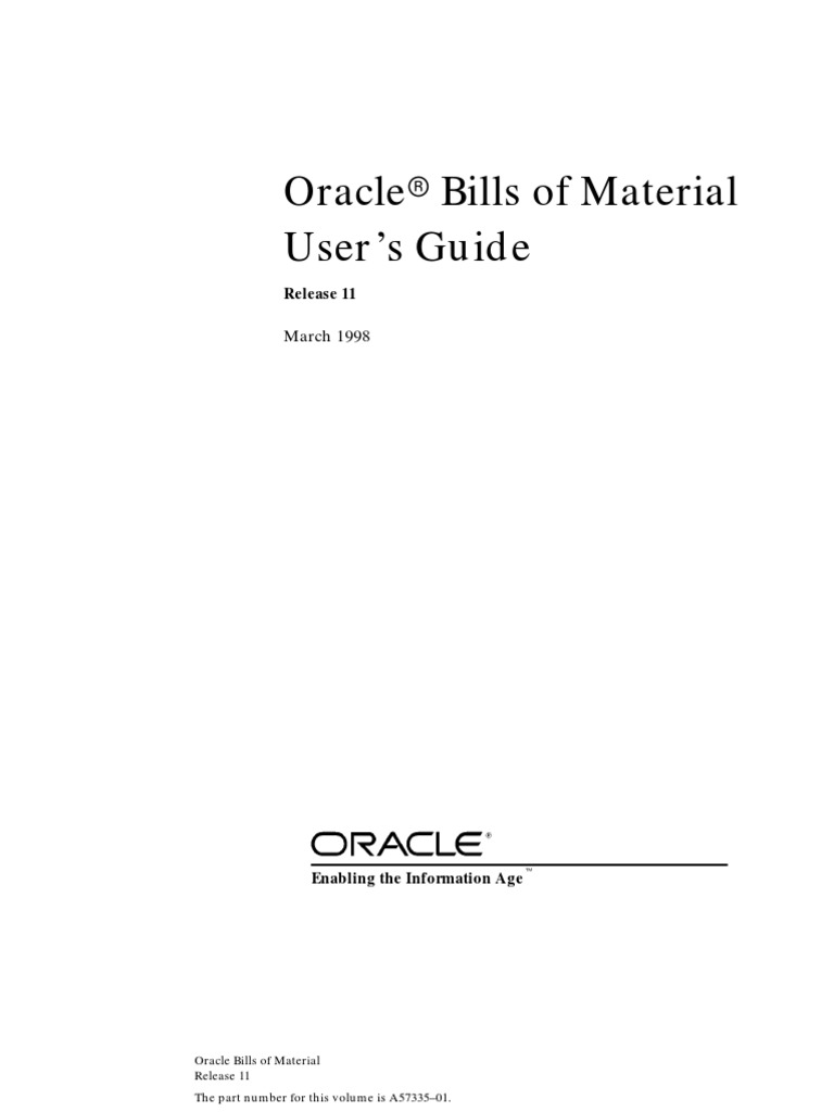 Oracle R Bills of Material User's Guide: March 1998 | PDF | Oracle ...