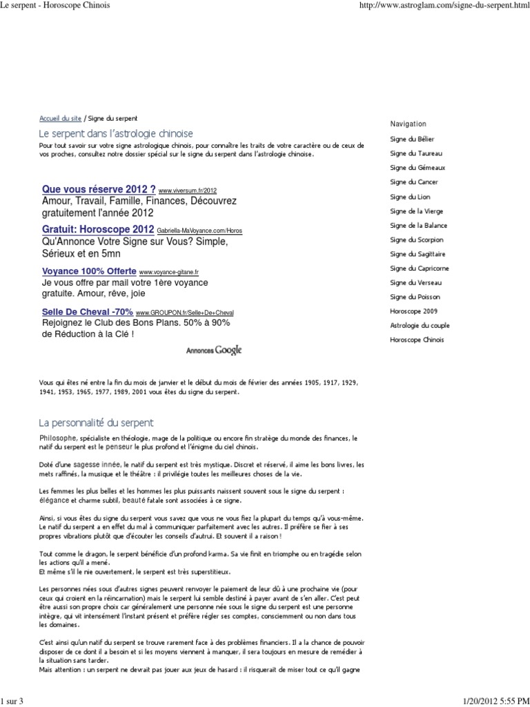 Le Serpent - Horoscope Chinois | PDF | Superstitions | Pratiques du New Age