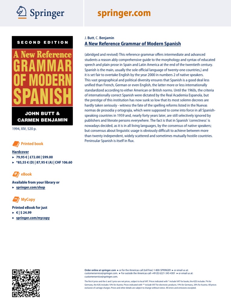 A New Reference Grammar of Modern Spanish: Printed Book | PDF | Grammar ...