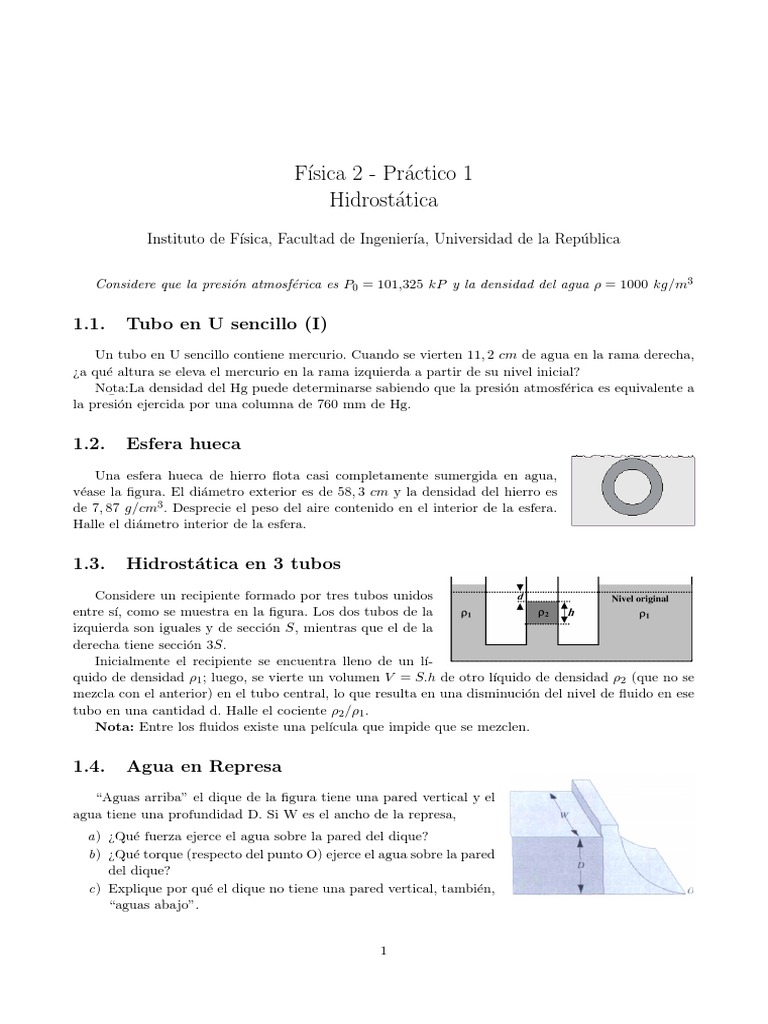 F Isica 2 - PR Actico 1 Hidrost Atica: 1.1. Tubo en U Sencillo (I ...