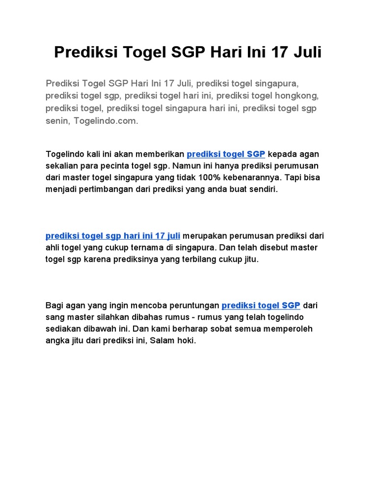 Prediksi Togel SGP Hari Ini 17 Juli | PDF