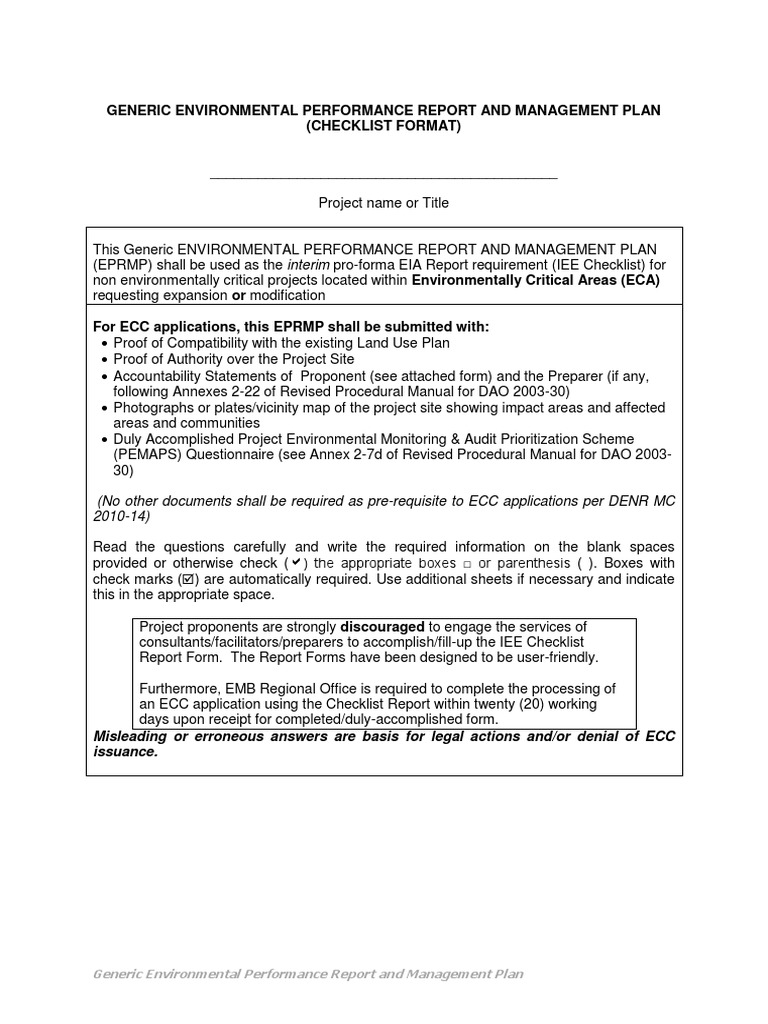 GENERIC EPRMP Checklist Formatted | PDF | Flood | Water Supply