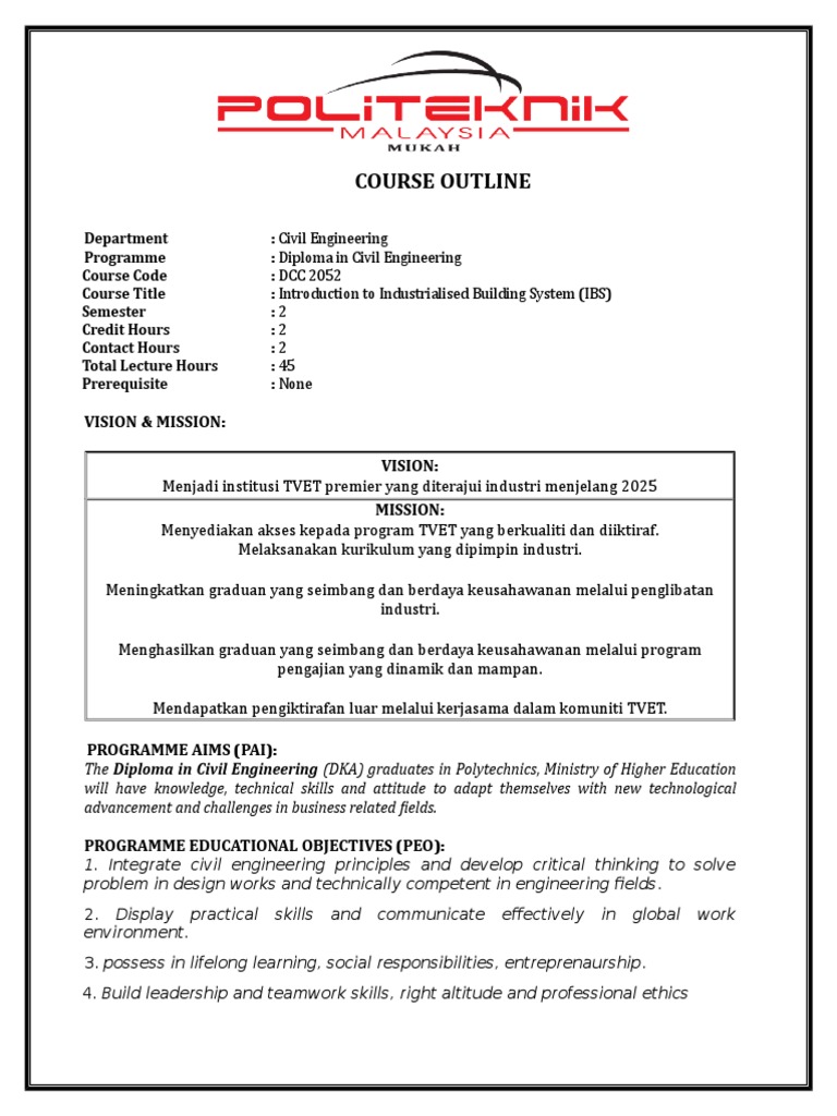 Course Outline Dcc2052 | PDF | Engineering | Civil Engineering
