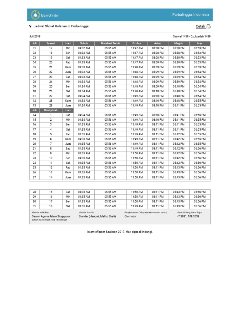 Monthly Prayer Times | PDF