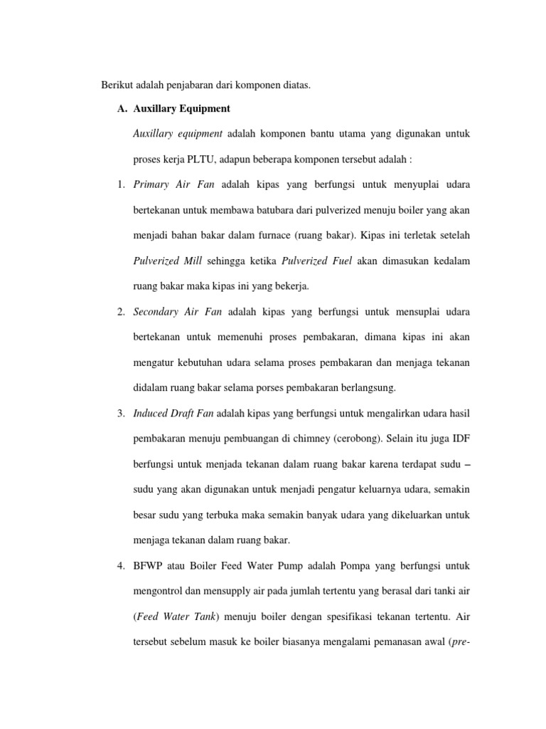 Fungsi Komponen PLTU | PDF