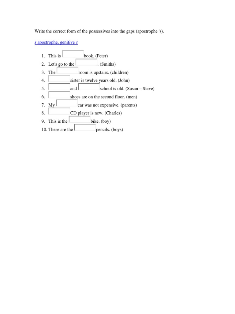 2018 - Write The Correct Form of The Possessives Into The Gaps | PDF