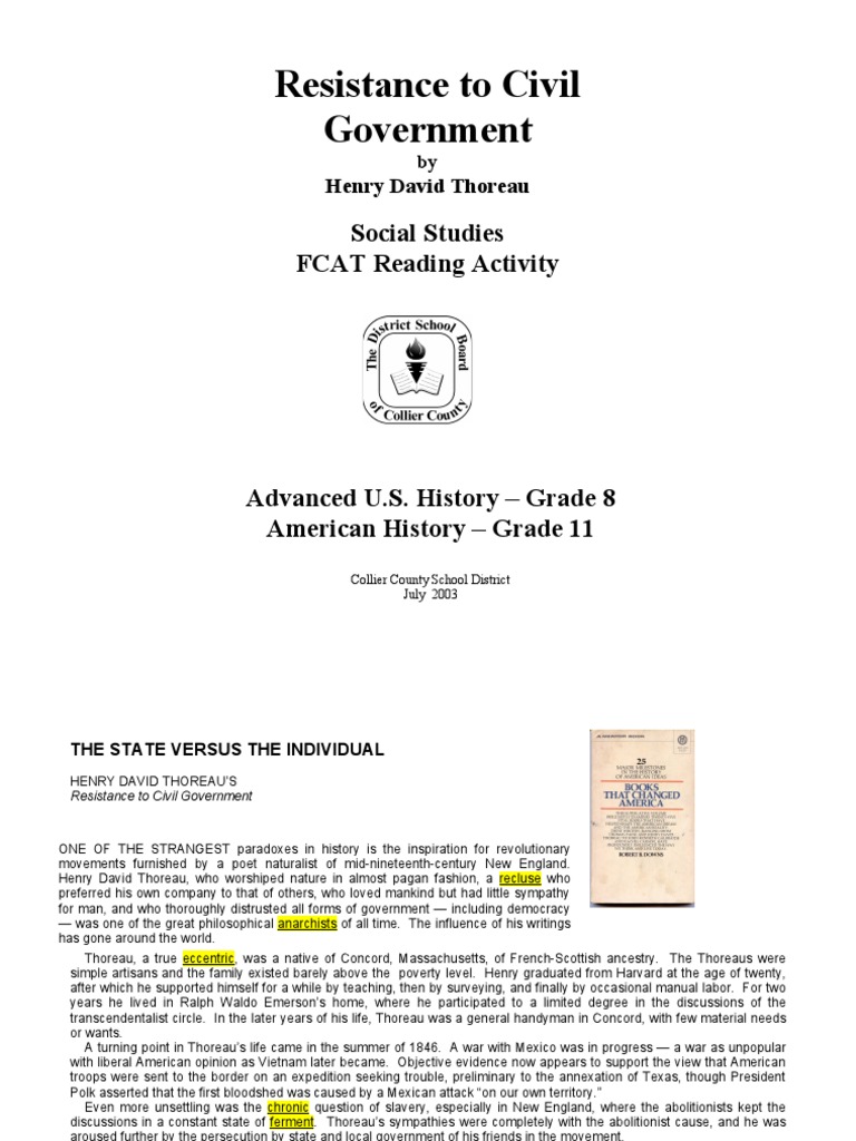 Thoreau's Civil Disobedience | PDF | Civil Disobedience (Thoreau ...