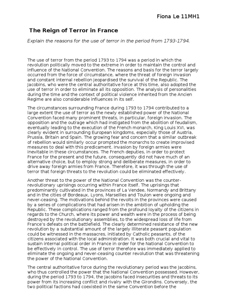 Causes of the Reign of Terror in France | PDF | Reign Of Terror ...