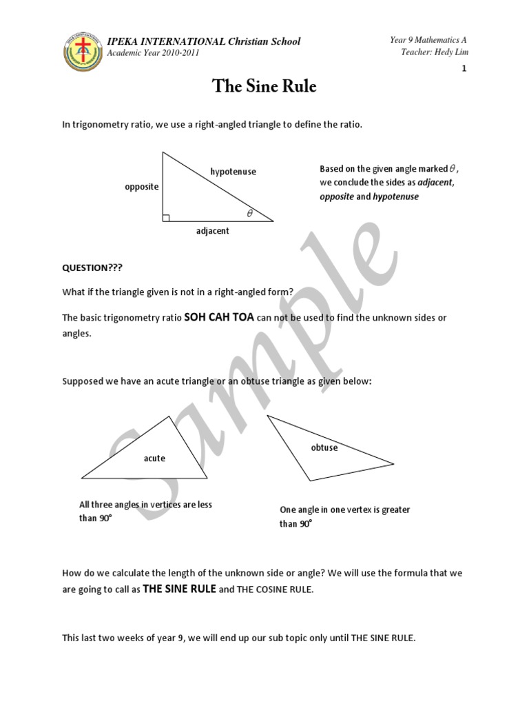 Sine Rule Worksheet | PDF | Sine | Triangle