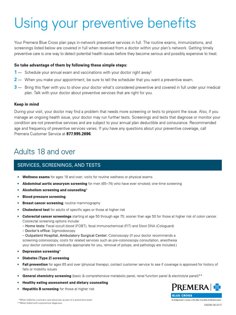 Premera Preventative Benefits | PDF | Preventive Healthcare | Birth Control