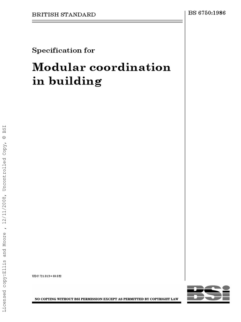 BS 6750 1986 Modular Coordination in Building X | PDF | Standardization | Modularity