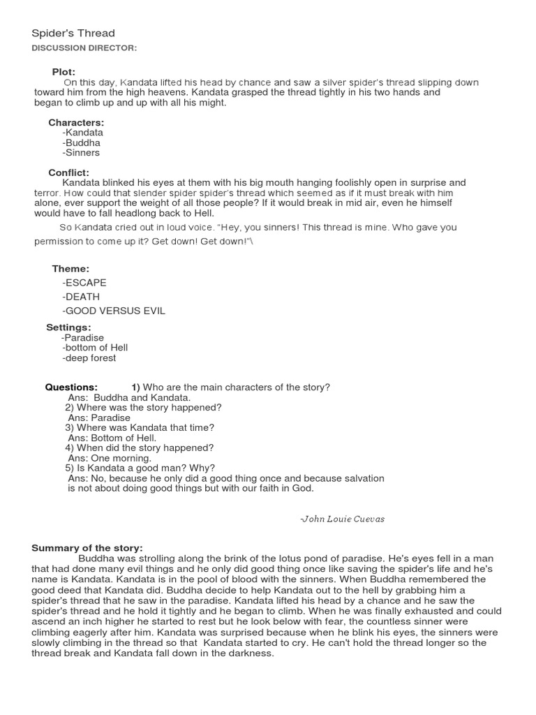 The Spider's Thread Activity | PDF | Hell | Sin