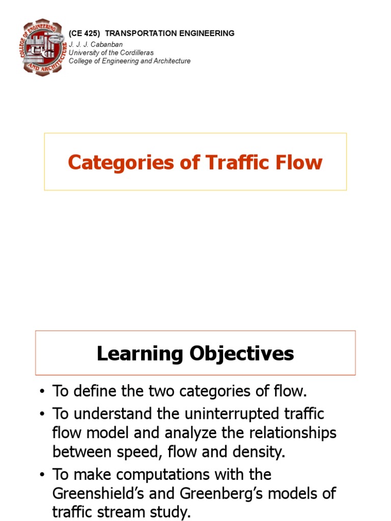 Lecture 4 - Categories of Traffic Flow | PDF | Traffic | Coefficient Of ...