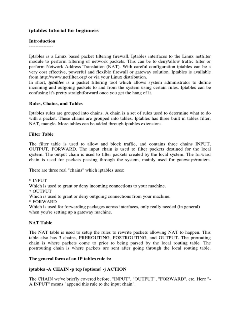Iptables Tutorial For Beginners | PDF | Transmission Control Protocol | Firewall (Computing)