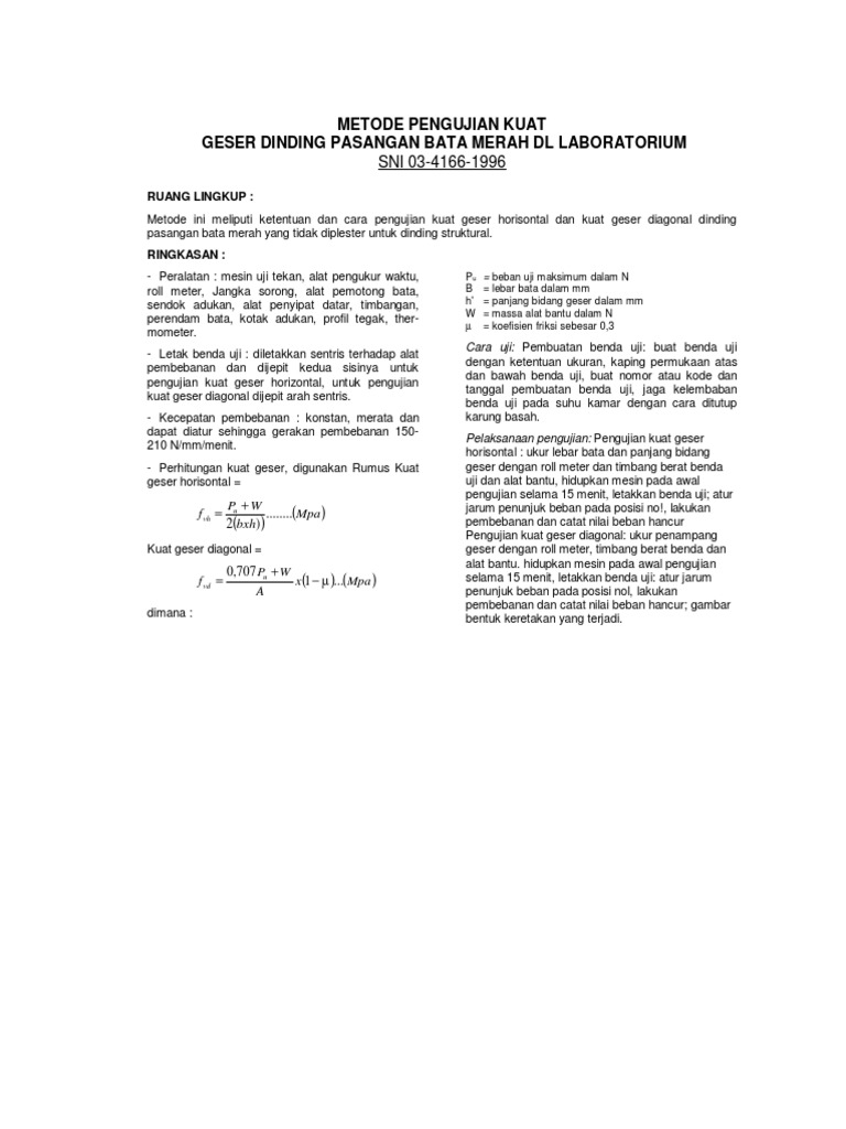 Metode Uji Kuat Geser Dinding Bata | PDF | Sains & Matematika