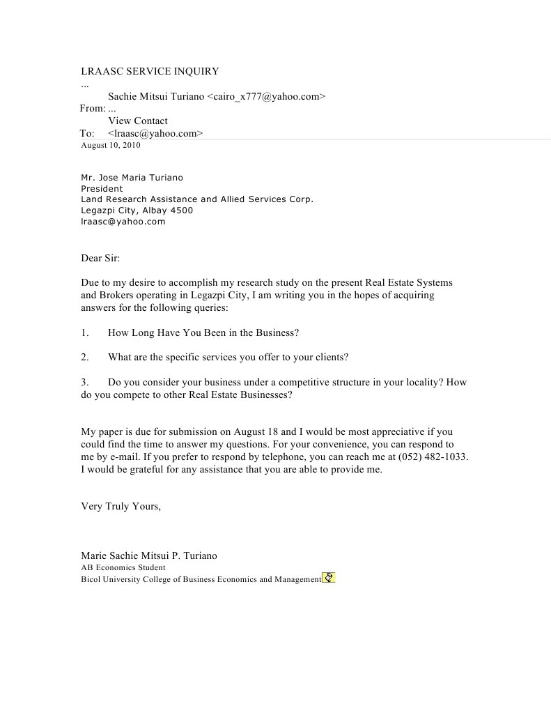 Letter of Inquiry Sample | PDF