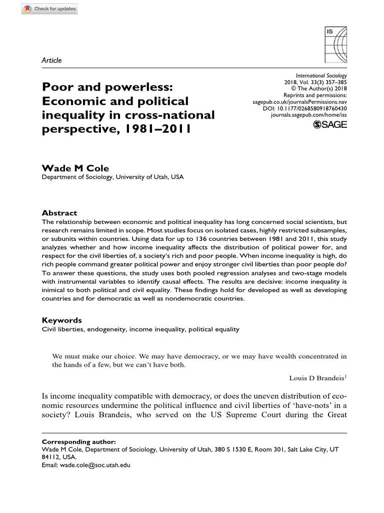 Poor and Powerless Economic and Political Inequality in Cross National ...