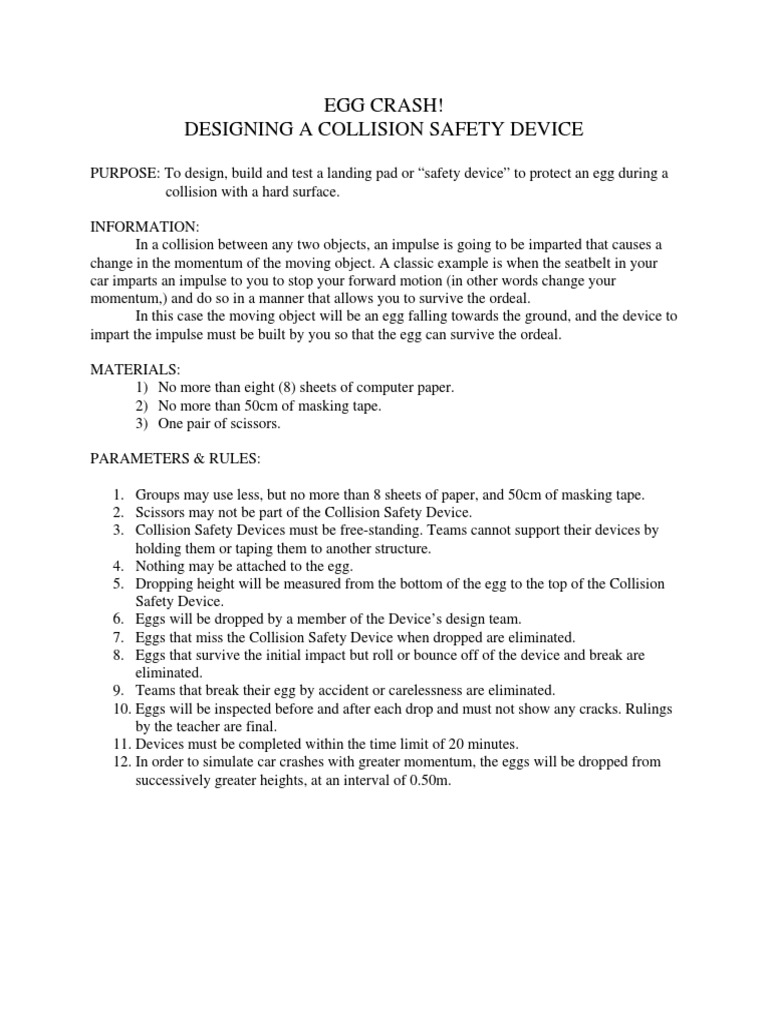 Egg Crash! Designing A Collision Safety Device | PDF