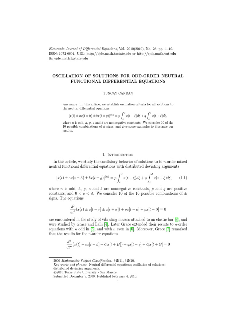 Electronic Journal of Differential Equations, Vol. 2010 (2010), No. 23 ...