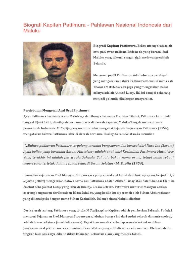 Biografi Kapitan Pattimura | PDF | Ilmu Sosial