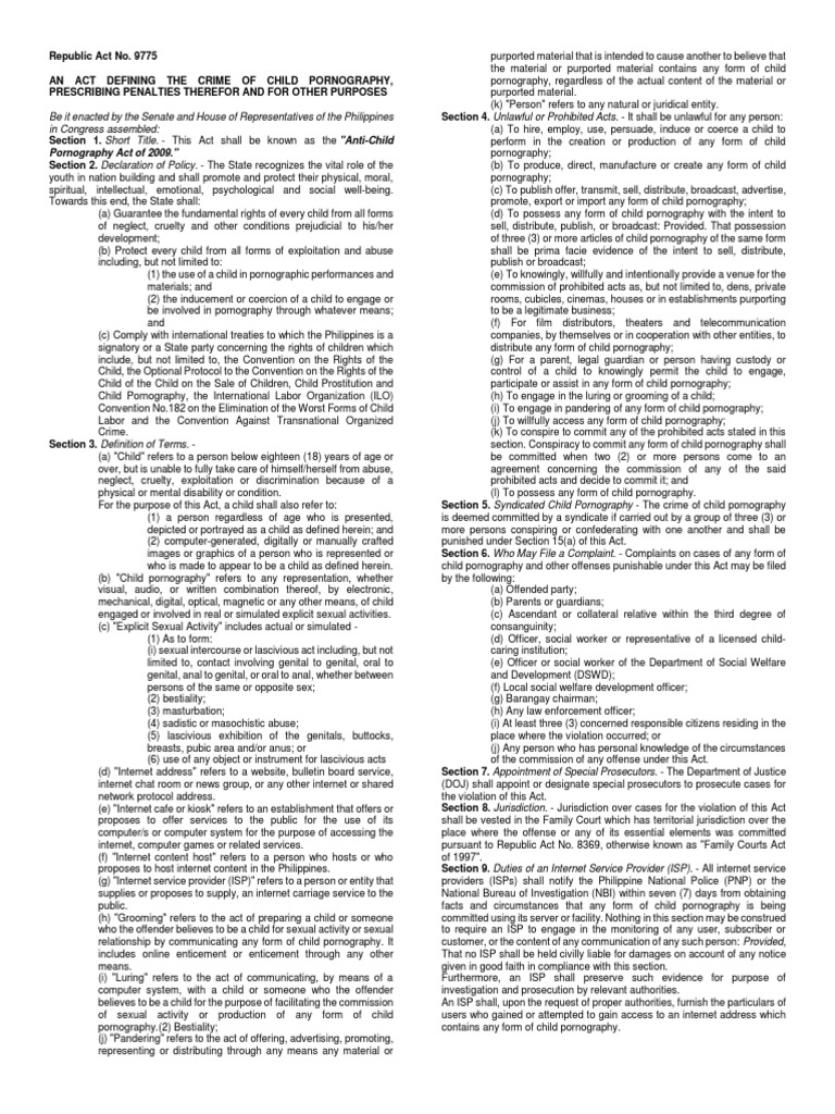 Republic Act No 9775 | PDF | Child Pornography | Prosecutor