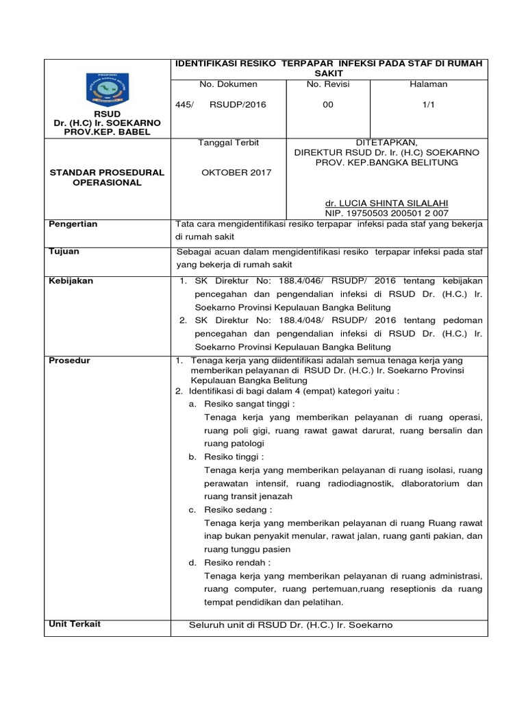 Identifikasi Resiko Terpapar Infeksi Pada Staf Di Rumah Sakit | PDF